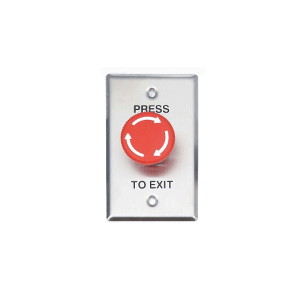 Exit Button, Big Mushroom, Red, Twist to Reset, Standard Stainless Ste ...